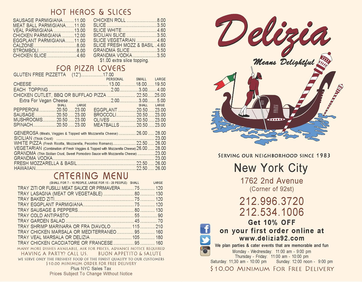 Take-Out/Front Menu - Delizia 92